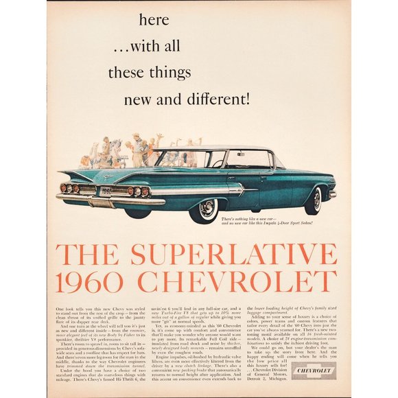 Chevy | Art | 96 Chevrolet Impala 4 Door Sport Sedan Vintage Print Ad ...